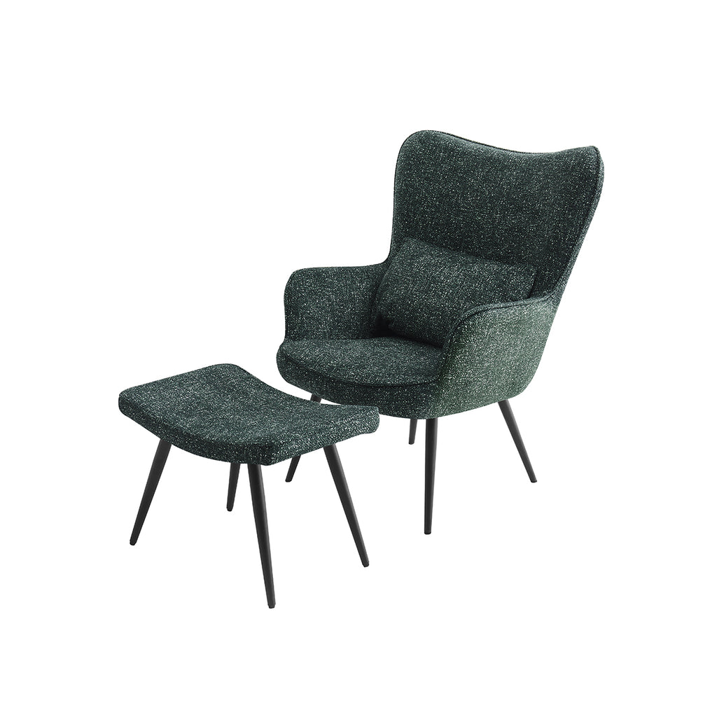 BUTACA ESTACIONARIA EN TELA VERDE Y PATAS NEGRAS – Ilumel Outlet