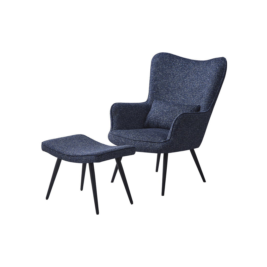 BUTACA ESTACIONARIA EN TELA AZUL Y PATAS NEGRAS – Ilumel Outlet