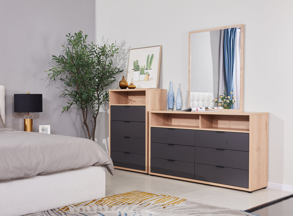 GAVETERO ACABADO MADERA NATURAL CON GAVETA GRIS – Ilumel Outlet