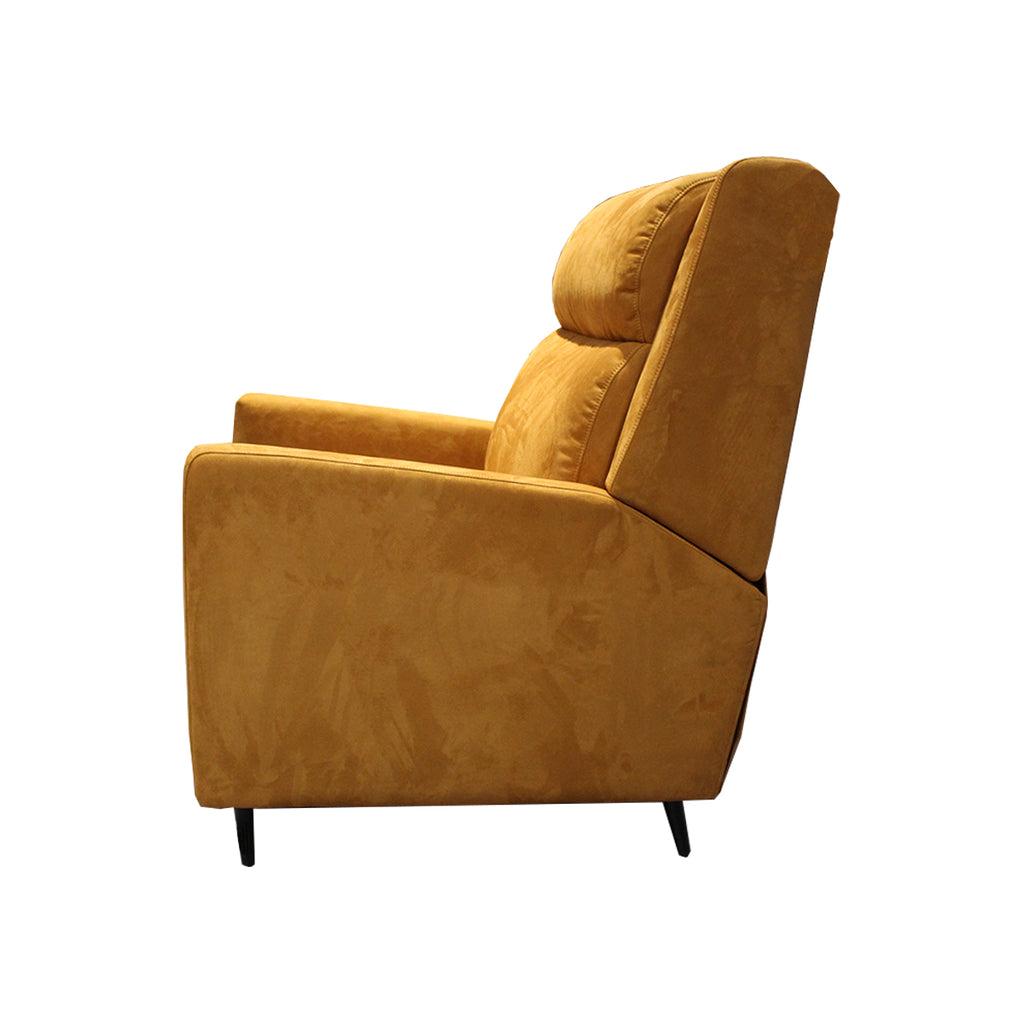 BUTACA RECLINABLE EN TELA SUAVE MOSTAZA Y PATAS NEGRAS – Ilumel Outlet
